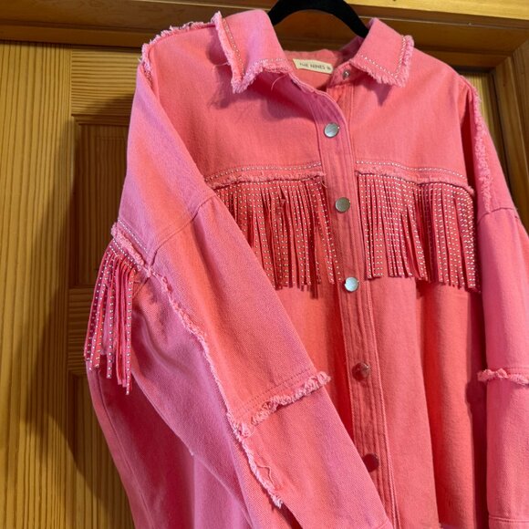 The Nines | Jackets & Coats | Hot Pink Denim Fringe Jean Jacket Xl ...